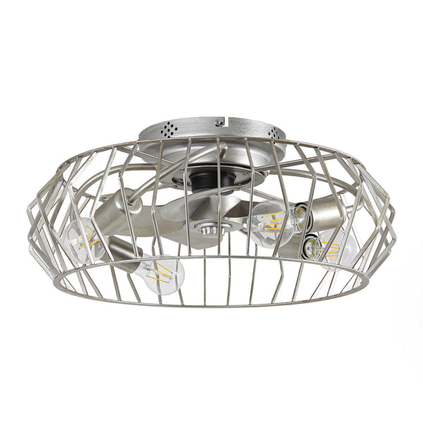 20 Inch Silver Flush Mount Ceiling Fan with Light APP and Remote Contr ...